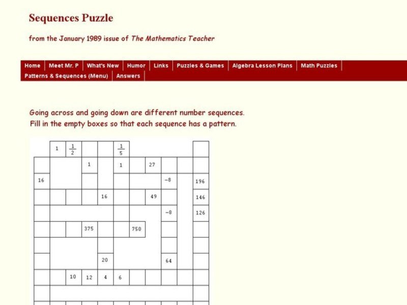 Sequences Puzzle Worksheet for 4th - 5th Grade | Lesson Planet